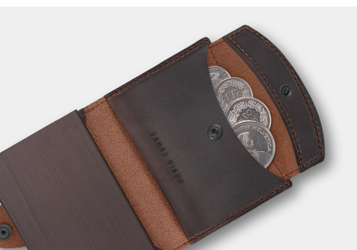 James Dixon Slim RFID Wallet, Dark Brown, Vintage, Coin Pocket, Snap